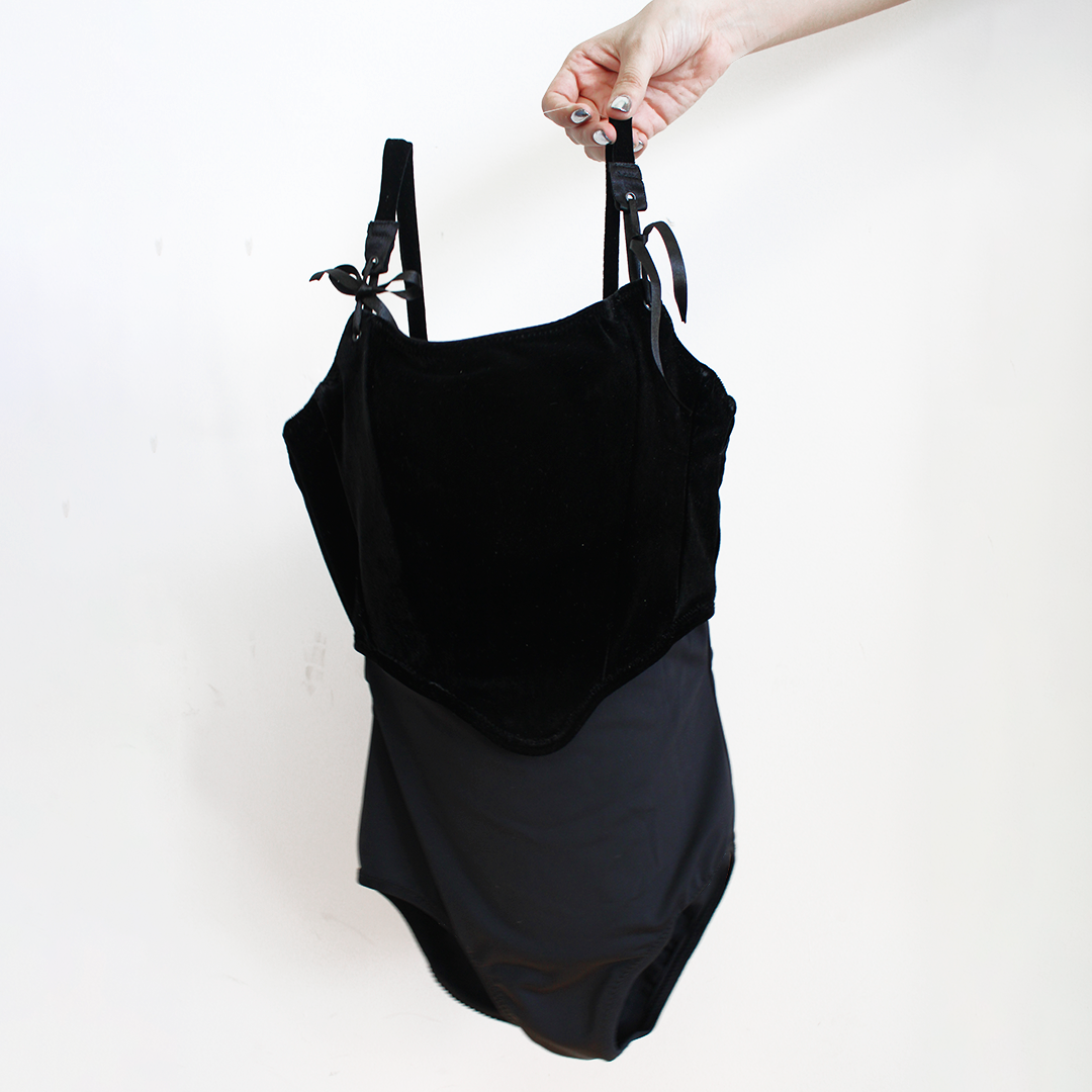 Leotardo negro, tipo corsé, BALLET – Novaneu dancewear